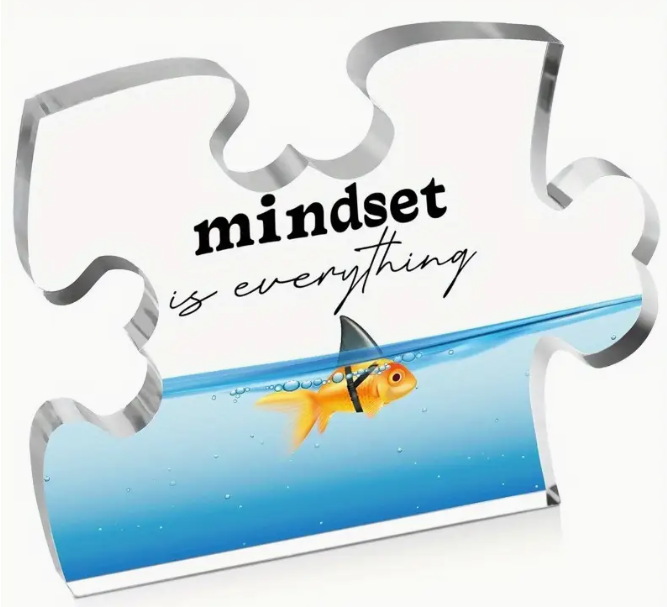 🧩 Acrylic Motivational Desk Sign – “Mindset is Everything” – Aqua and Ivy